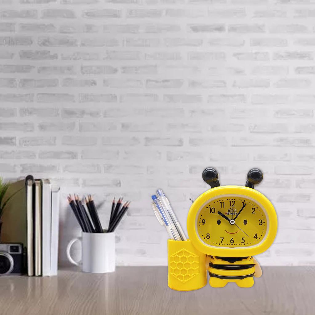 Cartoon Cute Bee Pen Holder Alarm Clock Desktop Clock Bedside Timer ...