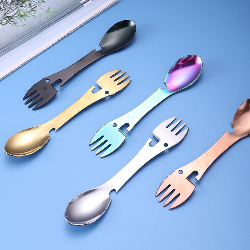 5 In 1 Integrated Fork Spoon Camping Fork Spoon Multi Function Spoon ...