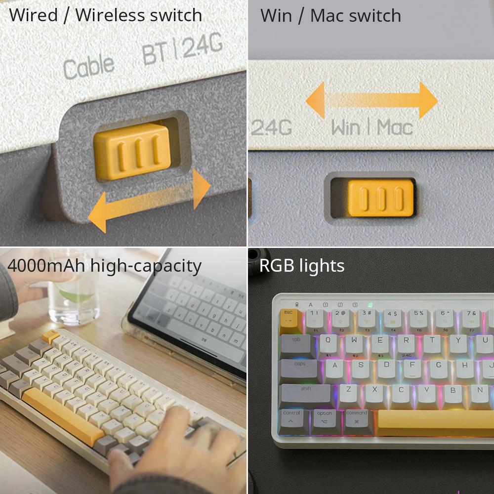 Wireless Mechanical Keyboard Art 68 Keys N-Key Rollover Bt/Type-C ...