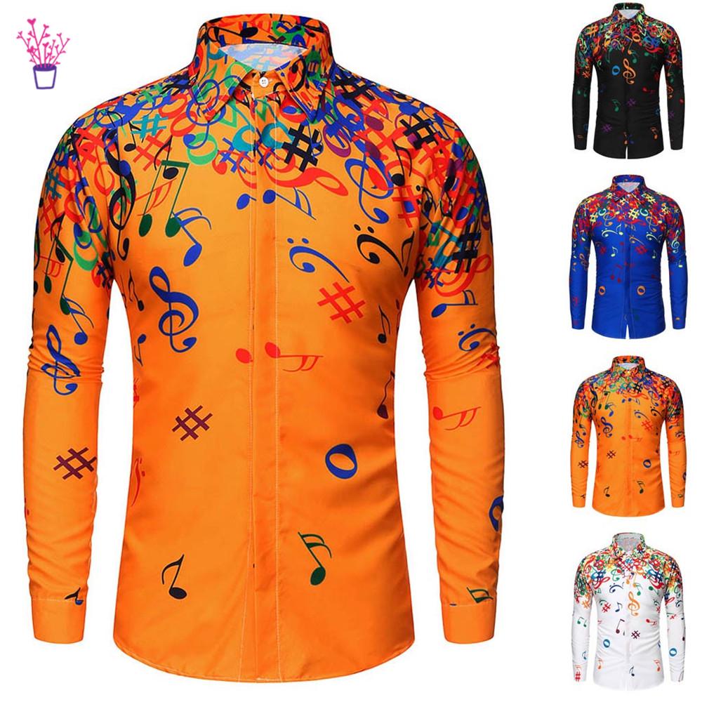 Buy WSS Men Casual Novelty Musical Note Pattern Casual Long Sleeves ...
