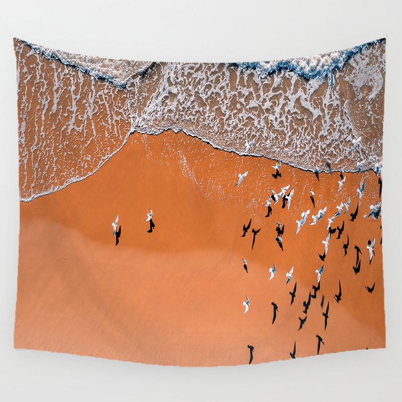 Cheap Pebble powder warm sky seaside tapestry wall hanging artist ...