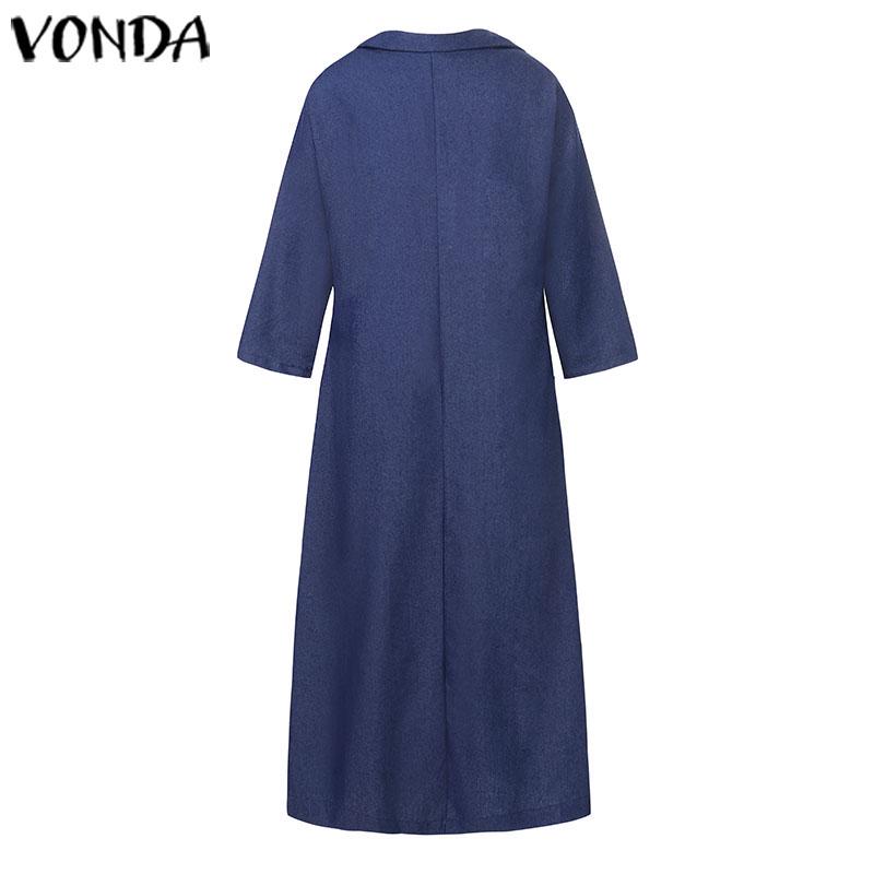 Buy VONDA Vintage Fashion Women Shirt Dress Loose Casual V-neck 3/4 ...