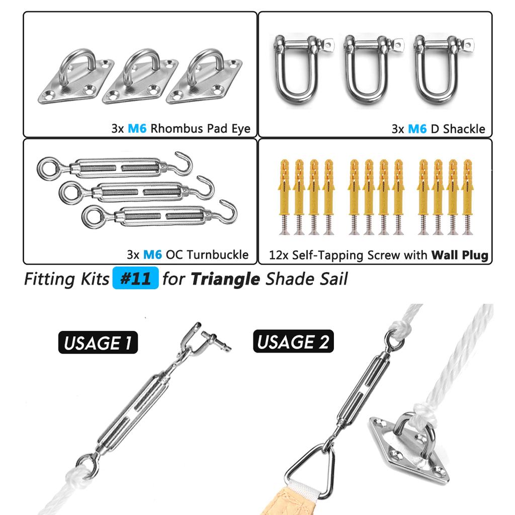 Buy M6 304 Stainless Steel Sunshade Sail Rhombus Awnings Kit ...
