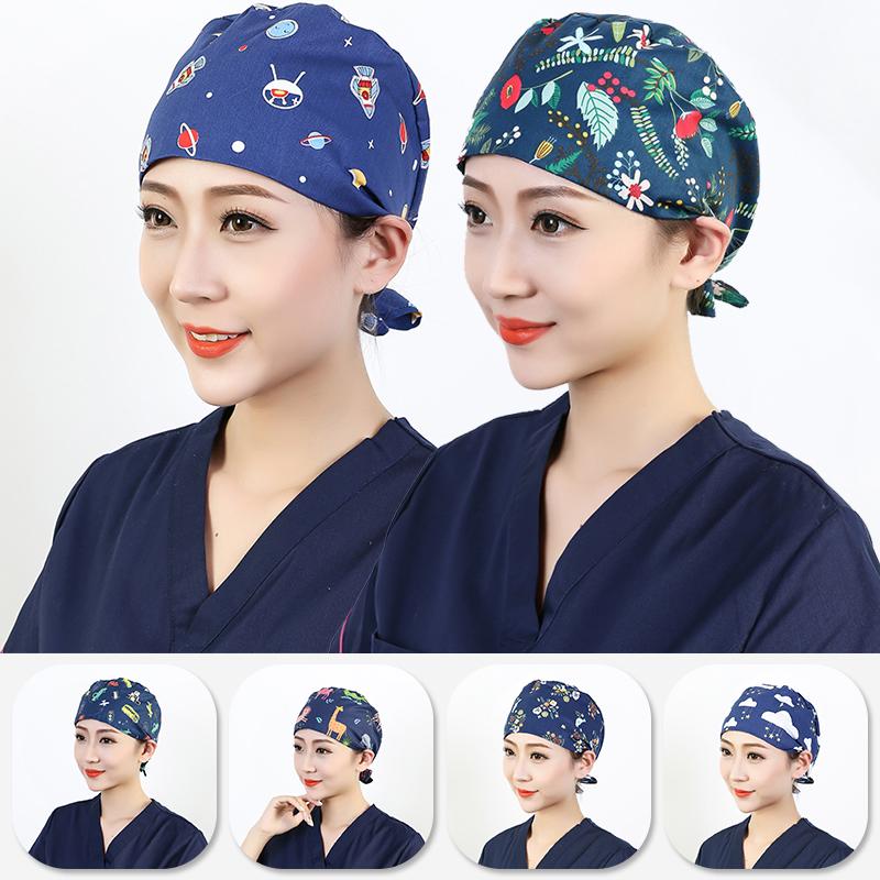 Buy 1PC High Quality Work Hat Floral Printing Nurse Hat Head Protection ...