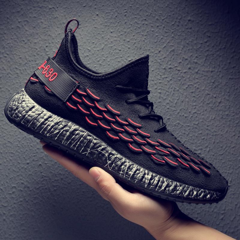 Buy Men's Shoes Coconut Sports Shoes Flying Woven Breathable Black Wild ...