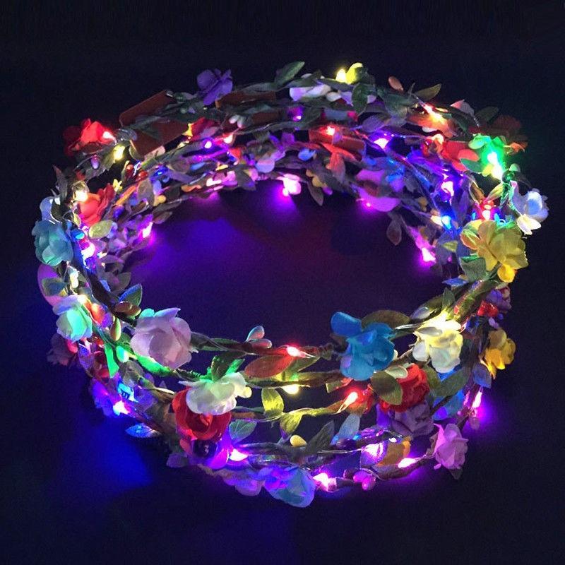 Buy Wedding Party Crown Flower Headband LED Light Up Hair Wreath ...