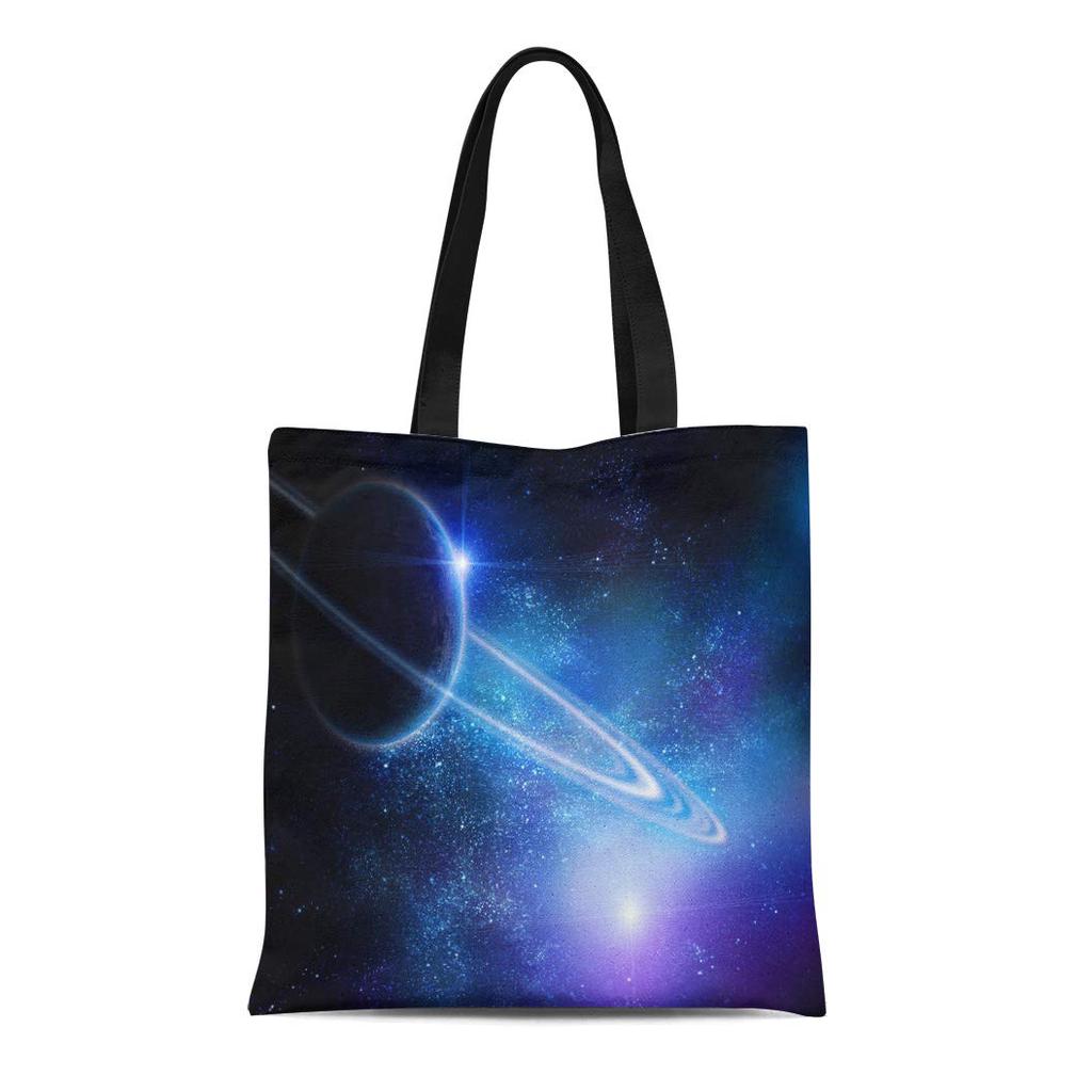 Canvas Tote Bag Colorful Planet Realistic Saturn in Open Space Universe ...
