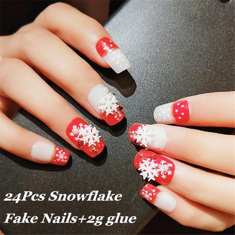 24 Pcs/set 24Pcs Flat Fake Nails Acrylic Red False Nails 3D DIY ...
