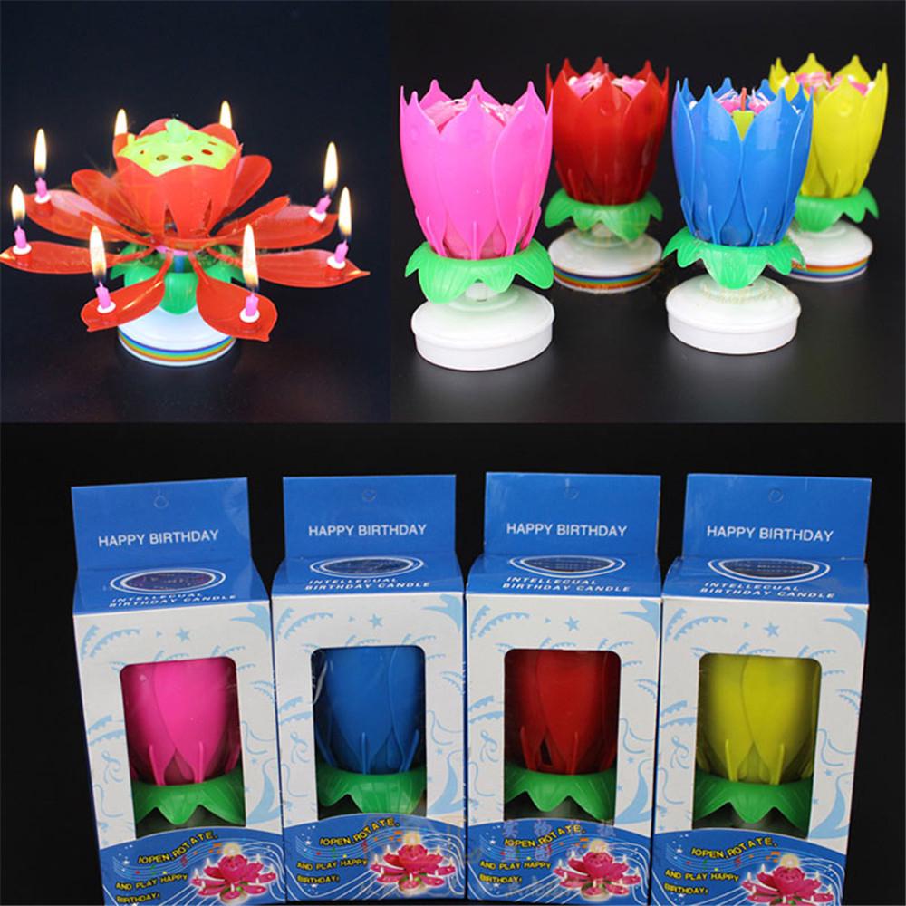 Buy ROTATING Lotus Candle Birthday Flower Musical Floral Cake Candles ...