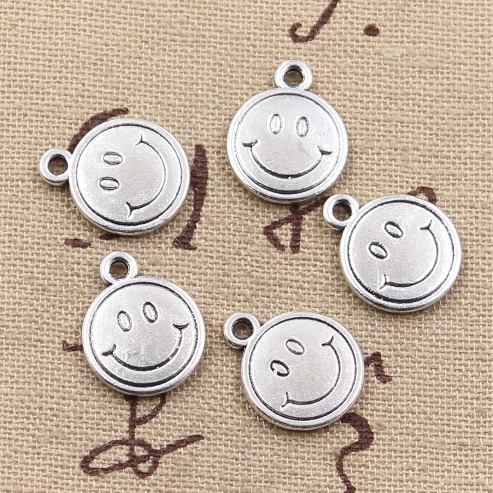 Buy Hroryn 15pcs Charms Smiling Smiley Face Tibetan Silver Pendant DIY ...