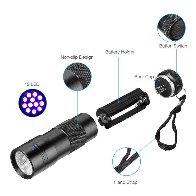 Buy Mini Aluminum Alloy UV Ultra Violet Flashlight 12LED 3 Light Modes ...