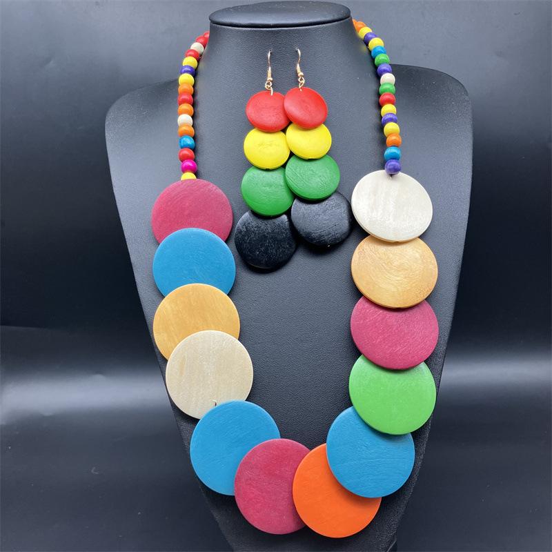 Buy Bohemia Jewelry Set Women Round Beaded Bohemian Bead Retro Wooden ...