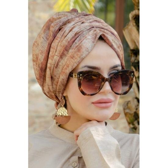 Koop Muslim headwear Tan Patterned Buckled Bonnet | online bestellen ...