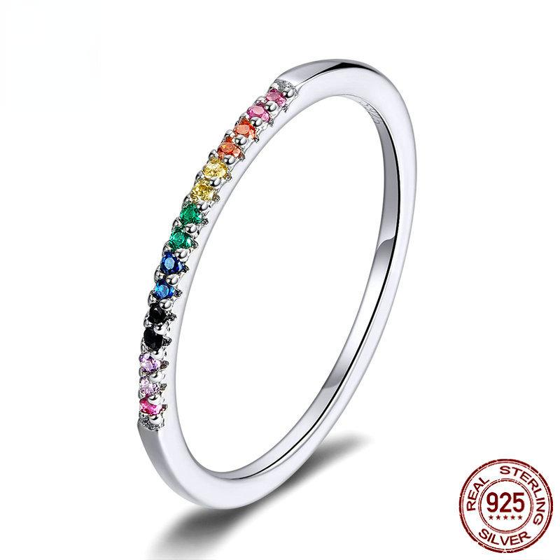 Buy 925 Sterling Silver Rainbow Color CZ Stackable Wedding Rings ...