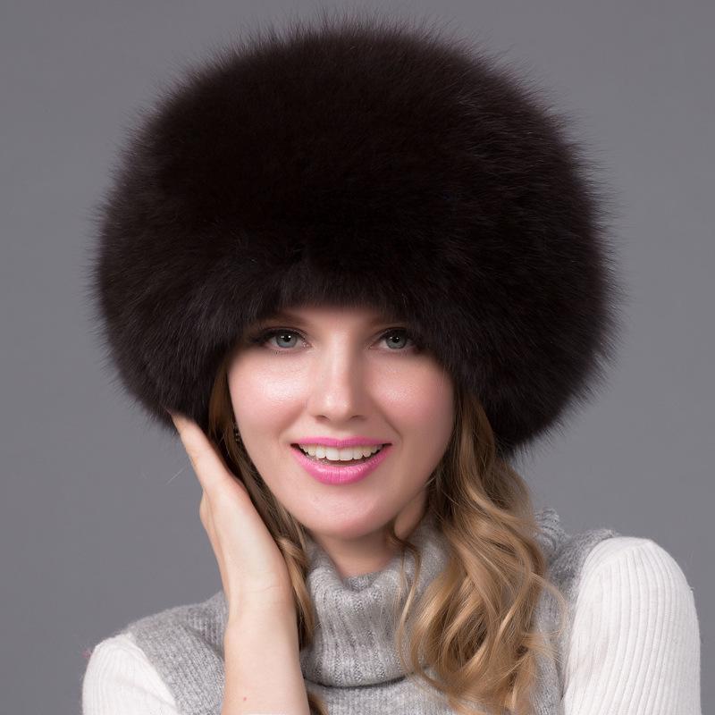 Buy Winter Fox Fur Lady Big Round Hat Thicken Women Mink Fox Caps Soft ...