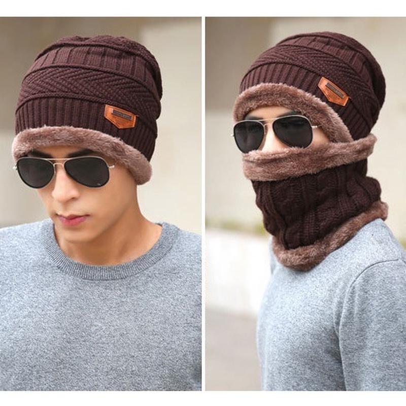 New Windproof Knit Men's and Women's Winter Scarves and Hats Wool ...