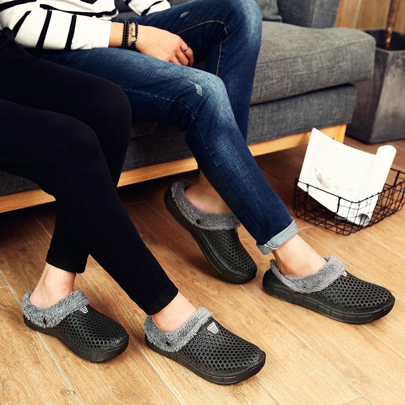 Koupit Couple Models Winter Plus Velvet Hole Shoes Cotton Slippers In ...