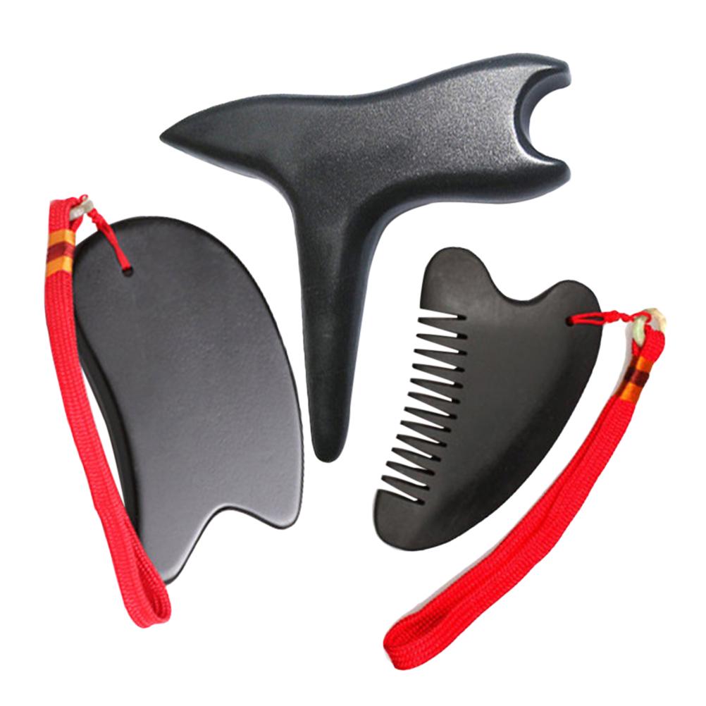 Buy 3Pc Triangle Comb Scraping Plate Smooth Black Massage Tool Guasha ...
