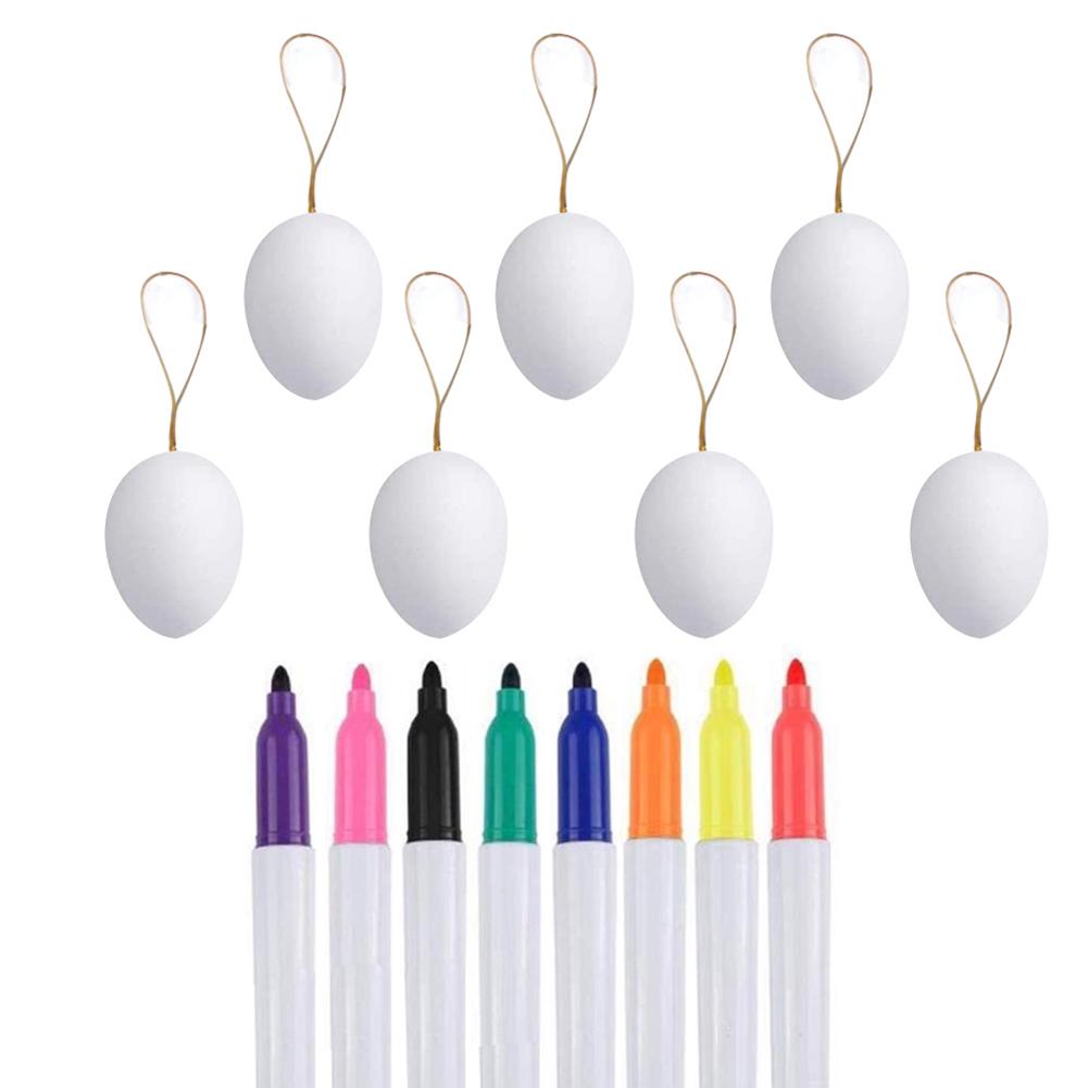 50pcs Cute Easter Eggs + 8pcs Color Pens DIY Painting Colorful Eggs ...