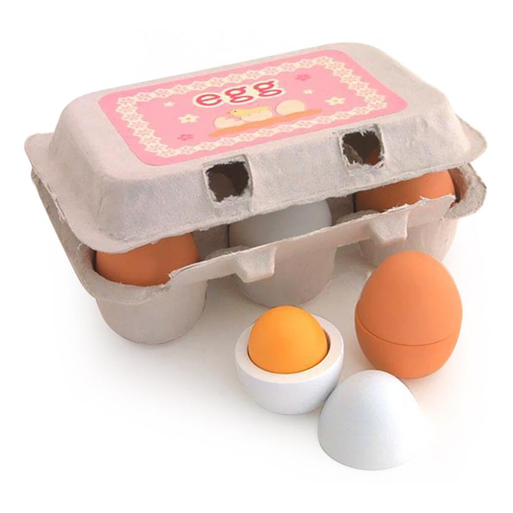 Buy 6pcs Simulation Eggs Wooden Toys Set Kids Kitchen Pretend Play Wood ...