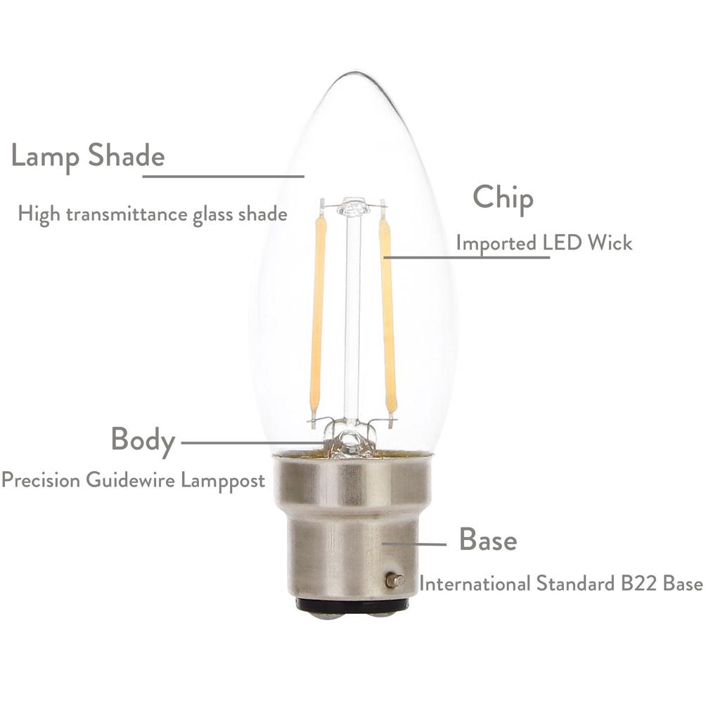 5-Pack 2W BC B22 LED Filament Bulb Candelabra Warm White 2700K Light ...
