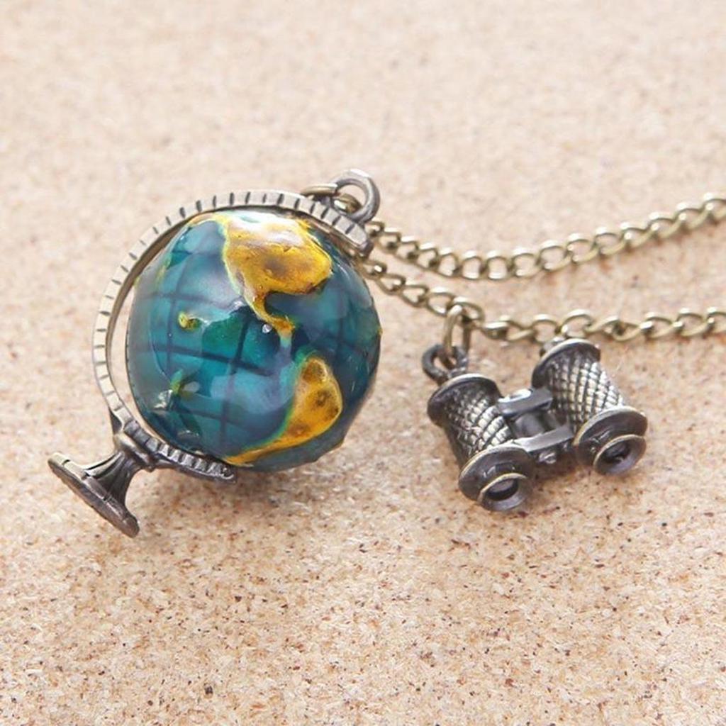 Buy Vintage Bronze Globe Telescope Chain Pendant Long Charm Necklace at ...