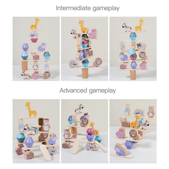 1 Set Children Stacking Animals Balance Block Toys Wooden Dinosaur ...