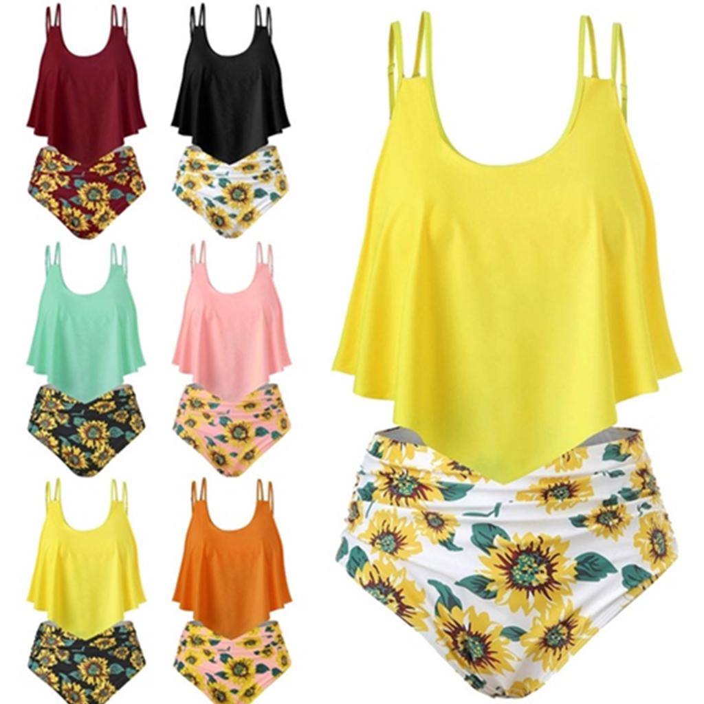 Buy New Women Two Pieces Bathing Suits Top Ruffled With High Waisted ...