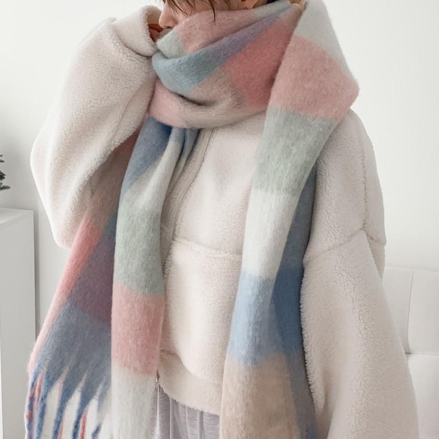 Cheap Blue City cream square check long muffler shawl 5color | Joom