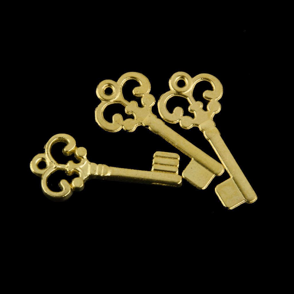 Buy 100PCs Gift Metal Charm Pendants Hollow Key Golden Alloy Charms ...