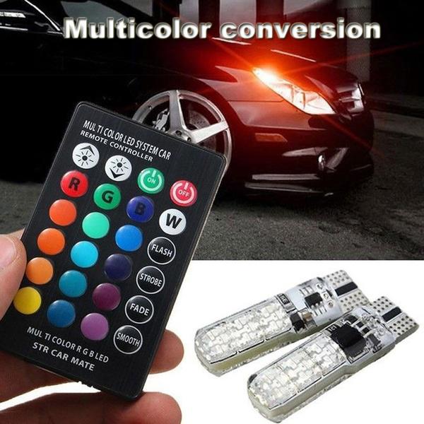 2pcs T10 Waterproof W5w 501 Car Wedge Side Light Bulb-6SMD 5050 RGB 7 Color LED Remote Control ...