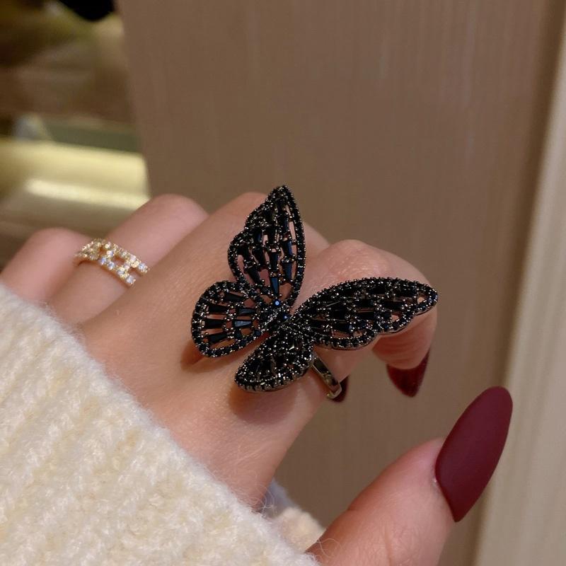 Buy Black Crystal Butterfly Ring Fashion Jewelry at affordable prices ...