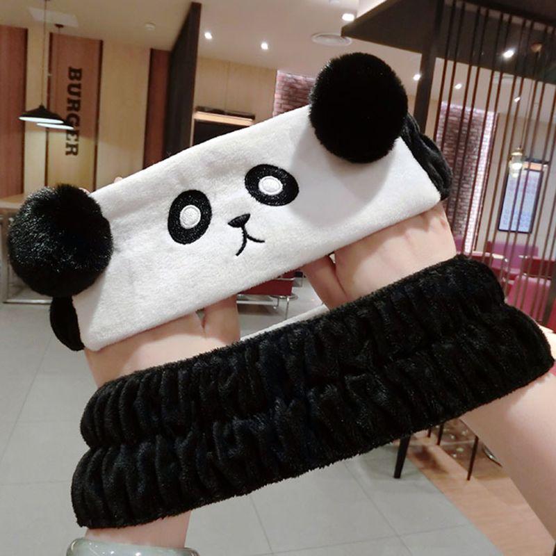 Women Girls Cute Panda Headband 3D Pompom Ears Thicken Velvet Hairband ...