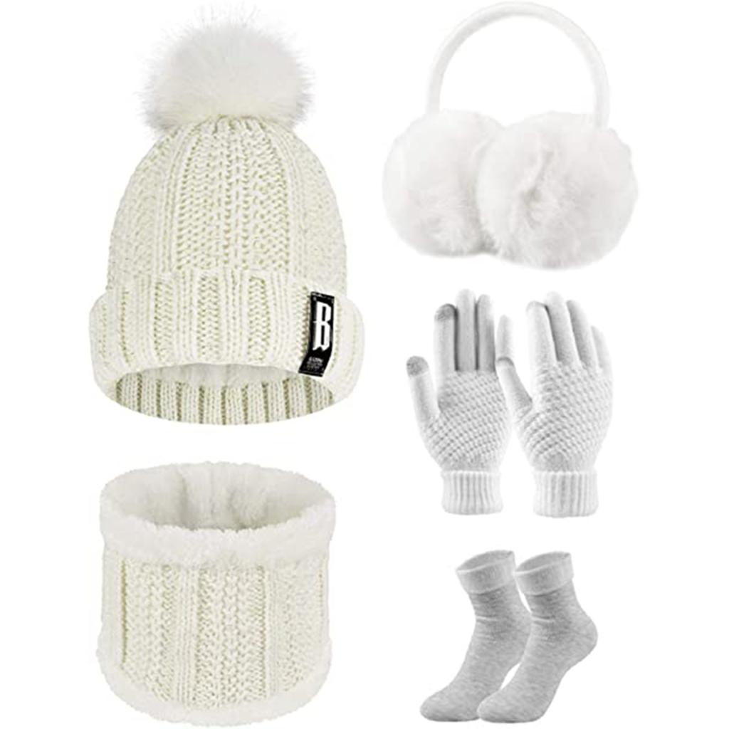 Buy Women Winter Knitted Hat and Scarf Set Winter Gloves Socks and ...