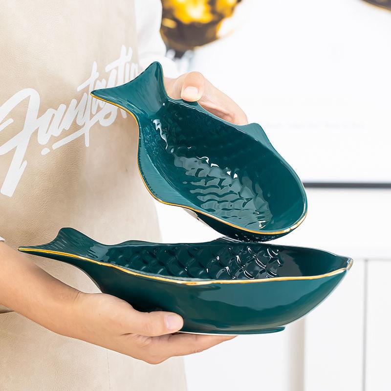 Cheap Dark Green Tableware Ceramic Fish Shape Plate Kitchen Tableware ...
