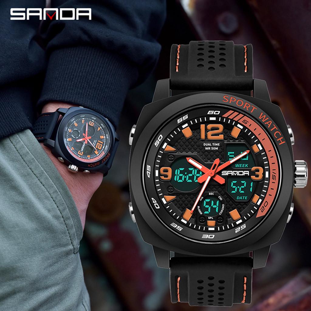Buy Sanda Men Sport Watch Dual Display Analog Digital LED Electronic ...