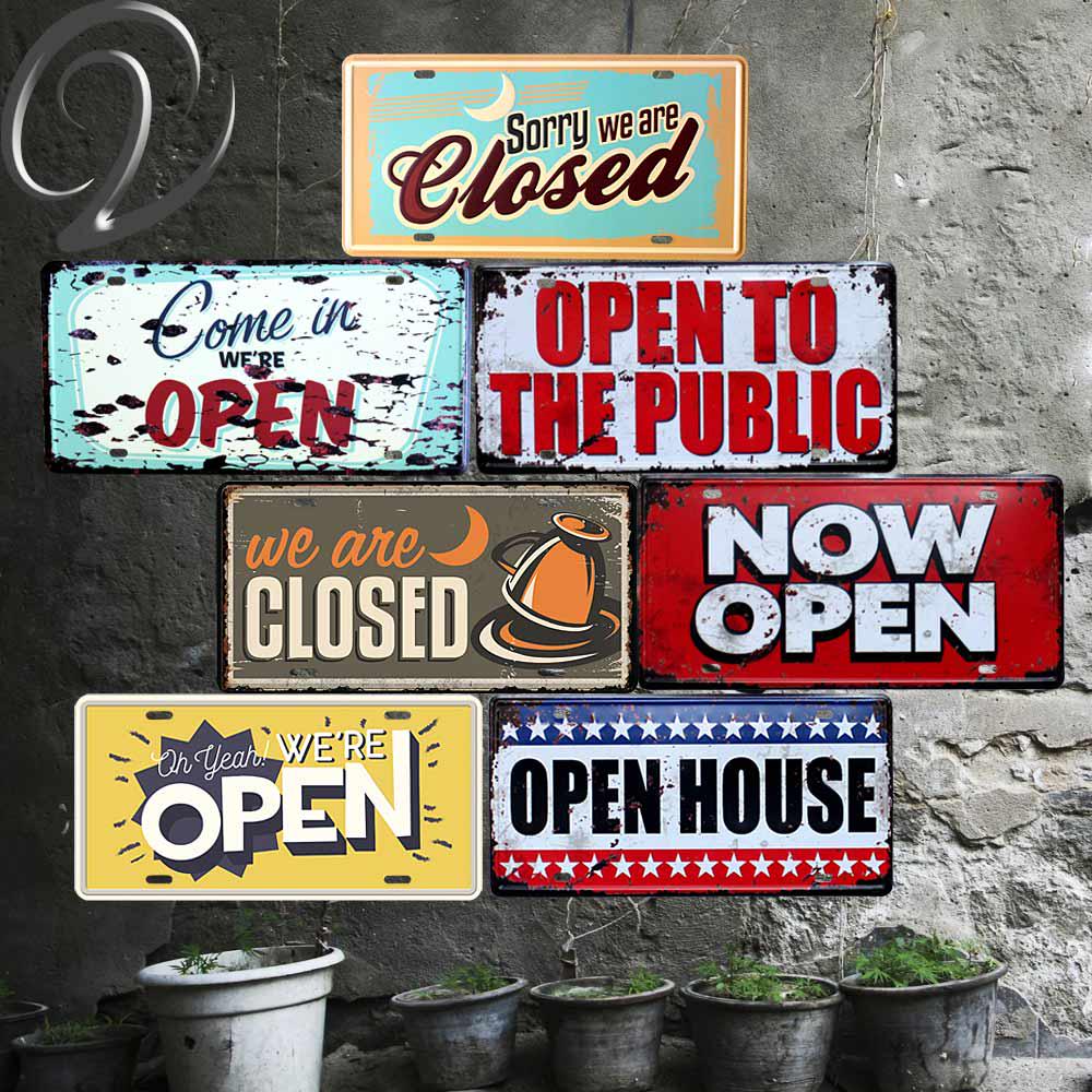 Open Close Metal Sign Metal Poster Vintage Tin Sign License Plate Bar ...