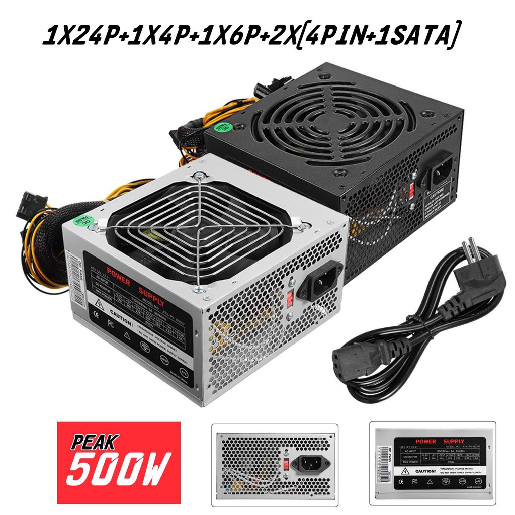 Buy 500W PSU PFC Silent Fan ATX 24pin Sata Computer Gaming Power Supply ...