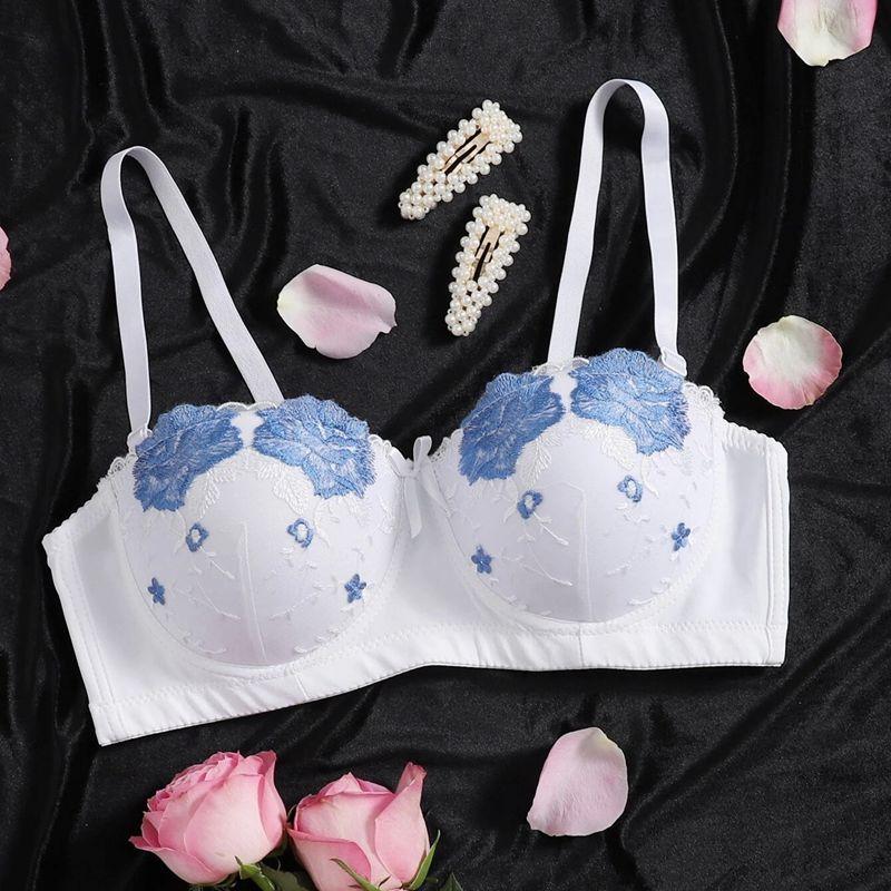Buy Women Bras Half Cup Plunge Contrast Color Appliques Underwear ...