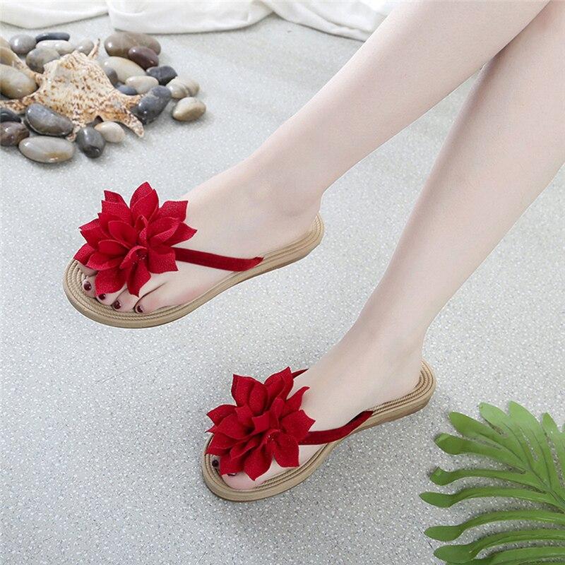 Women Plus Size Slippers Summer Floral Casual Solid Color Flip Flops ...