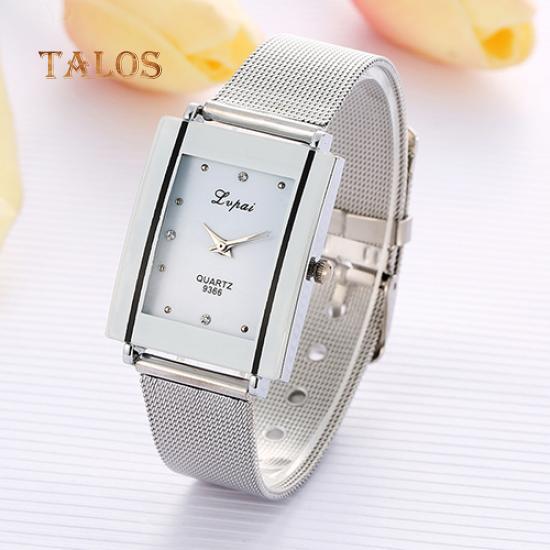 Buy Men Women Fashion Rectangle Dial Stainless Steel Net Strap Quartz ...