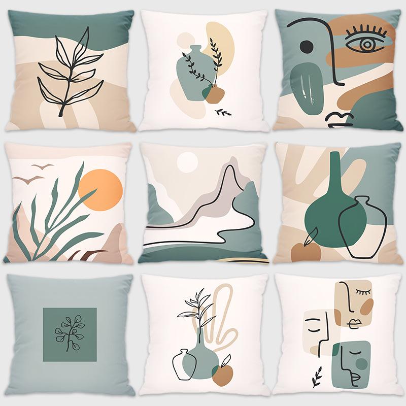 Buy Morandi Fashion Pillowcase Geometric Illustration Cushion Cover ...