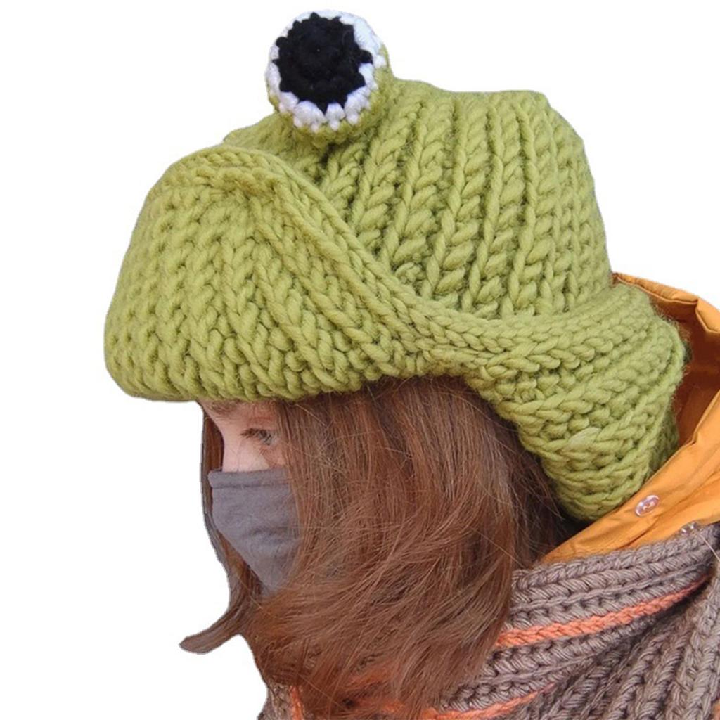 Buy Knit Earflap Beanie Crochet Hat Cute for Frog Eye Hat Knit Bomber ...