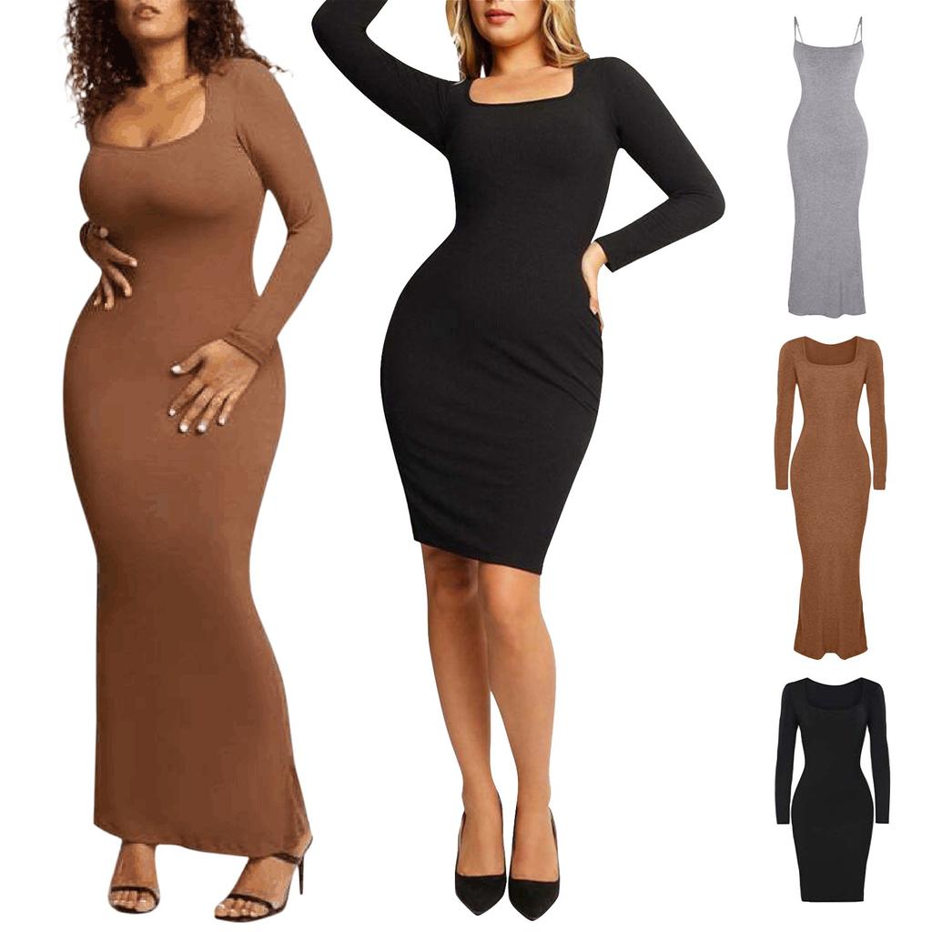 Cheap Spring Summer New Fashion Solid Color Round Neck Long Sleeve Slim ...