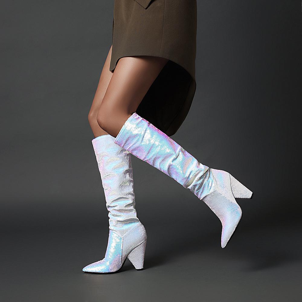 Satın alın Slouch Wrinkle Women Boots Colorful Pointed Toe Thick Heels ...