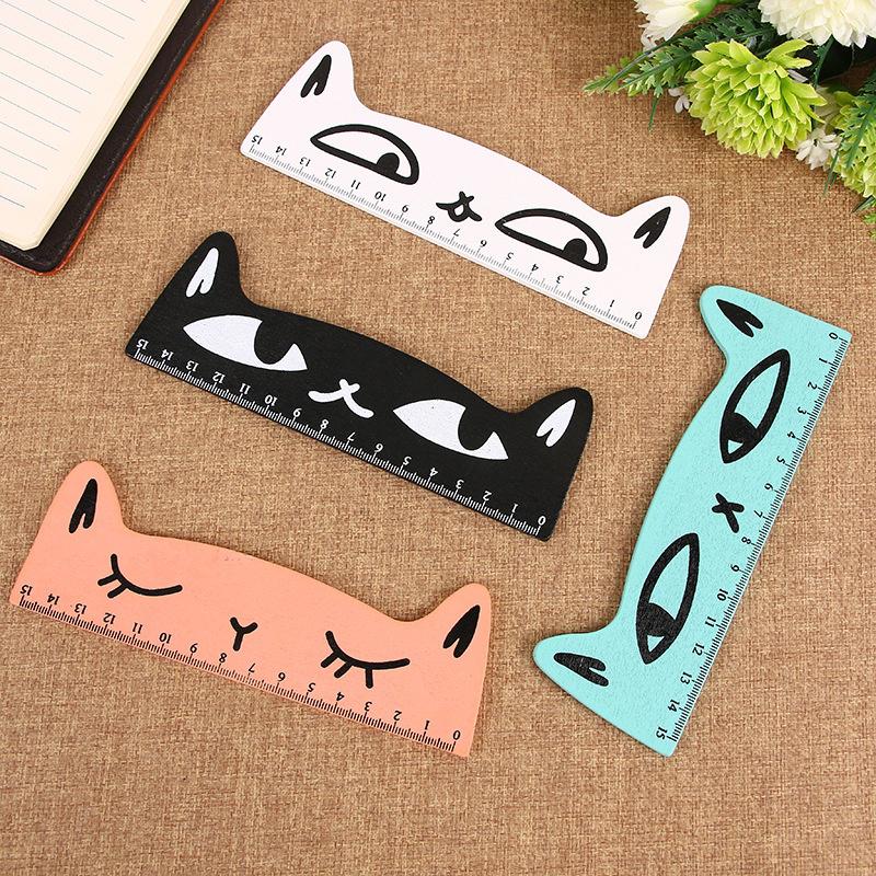 Buy 2 Pcs Cute Kawaii Lovely Cat Wooden Straight Ruler Study Drawing ...