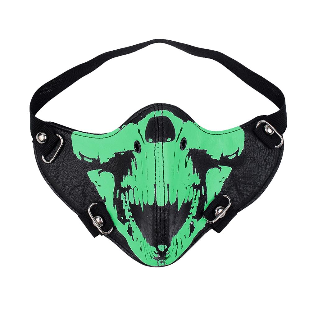Buy Half Face Skeleton Skull Mask Biker Props Leather Halloween Cosplay ...
