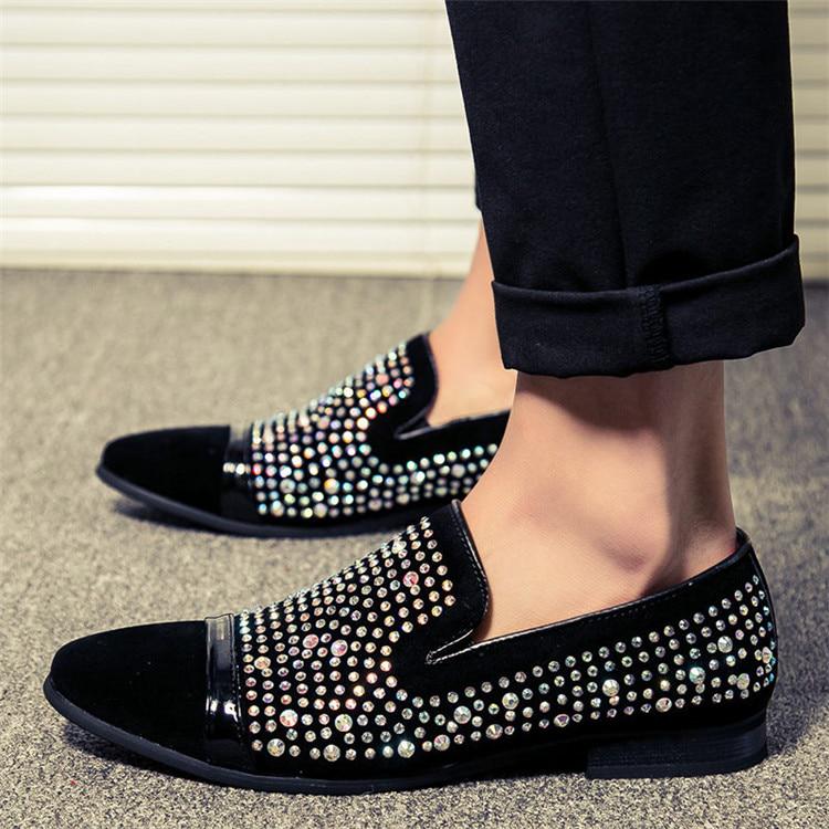 Buy Glitter Crystal Men Loafers Velvet Rhinestone Noble Dress Shoes Man ...