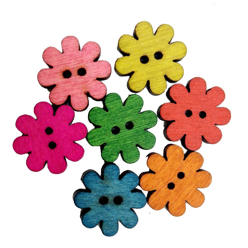 Buy 50pcs Colorful Wood Flower Buttons 2 Holes Sewing for DIY Craft 1 ...