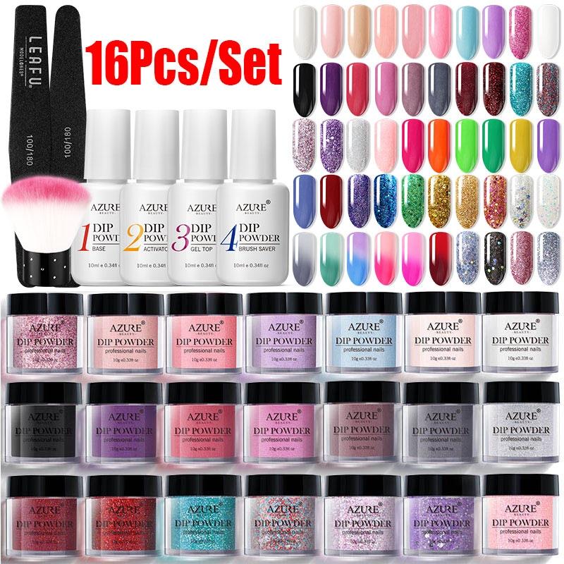 Buy 16 PCS/Set Glitter Nail Art Dip Powder Kit With Nail Brush Set ...